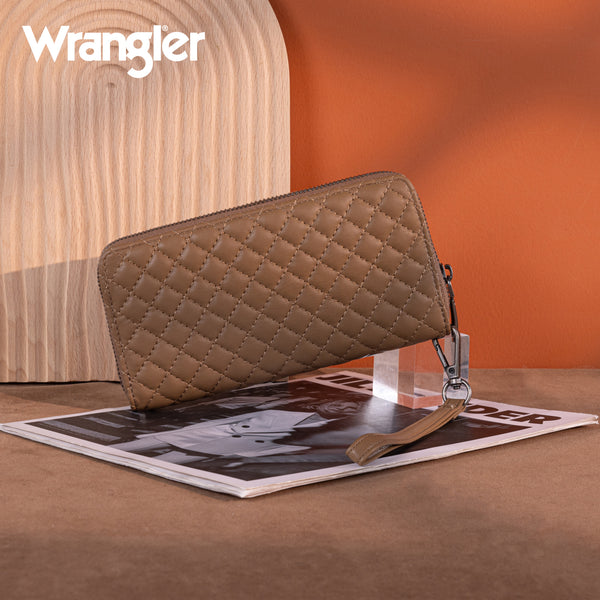 WG214-W064 Wrangler Quilted Design RFID Wallet /Wristlet - Khaki – MONTANA WEST U.S.A