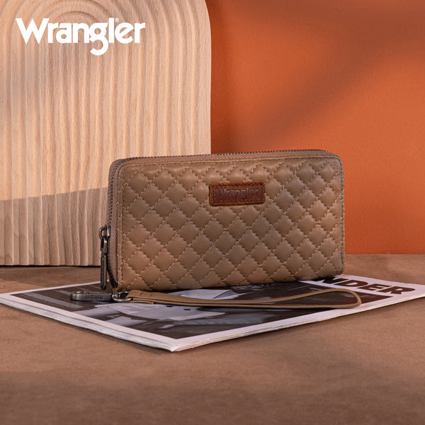 WG214-W064 Wrangler Quilted Design RFID Wallet /Wristlet - Khaki – MONTANA WEST U.S.A