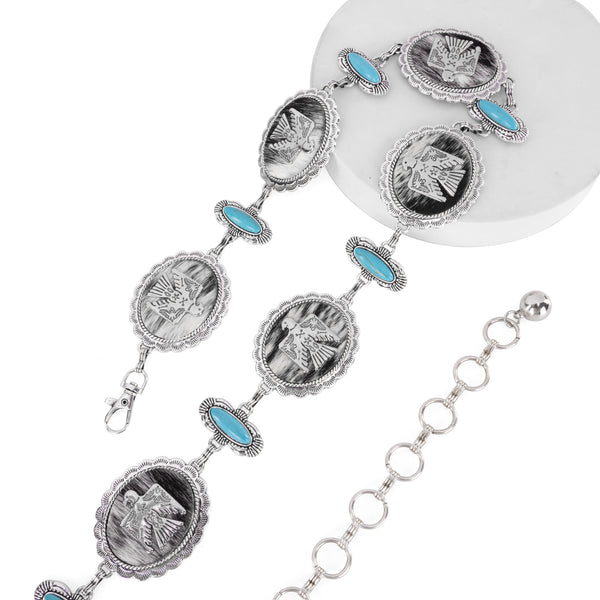 RCB-1057 Rustic Couture Etched Thunderbird Turquoise Stone Centered Co ...