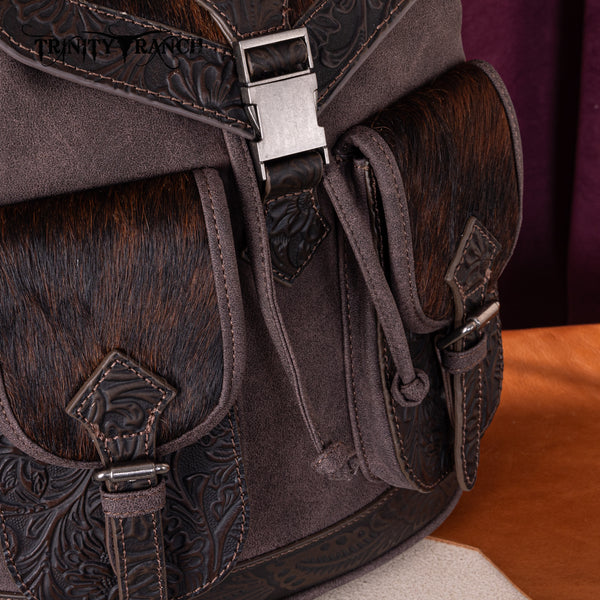 TR185-9110 Trinity Ranch Genuine Hair-On Cowhide Tooled Backpack - Cof ...