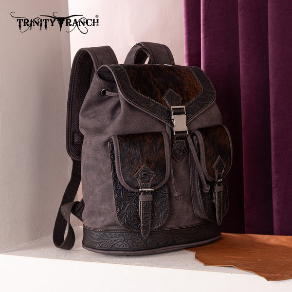 TR185-9110 Trinity Ranch Genuine Hair-On Cowhide Tooled Backpack - Cof ...