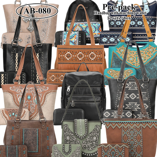 AB-080W American Bling Handbag/Backpack & Wallet Set Pre-pack (12Set/C ...