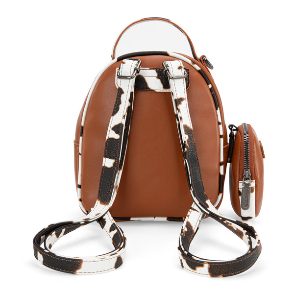 WG102-8600 Wrangler Cow Print Trimmed Mini Backpack With Coin Pouch ...