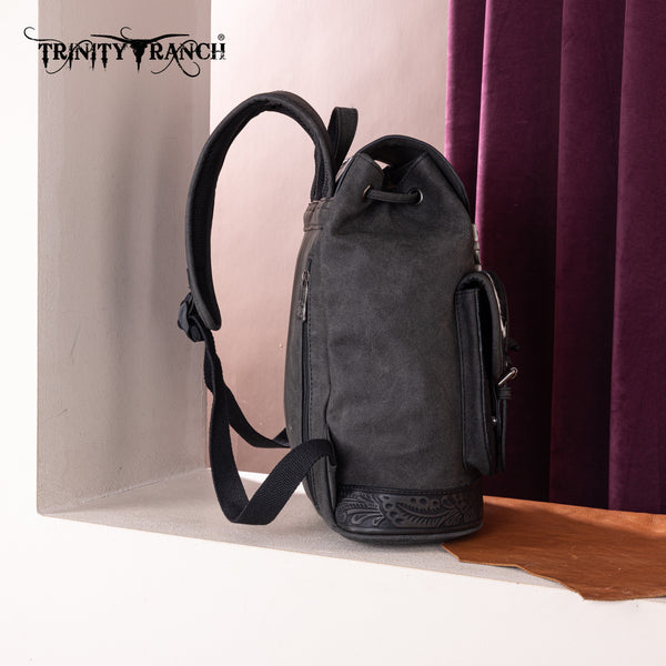 TR185-9110 Trinity Ranch Genuine Hair-On Cowhide Tooled Backpack - Bla ...