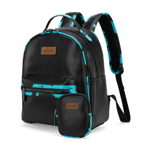 WG102-8603 Wrangler Cow Print Backpack With Coin Pouch - Turquoise ...