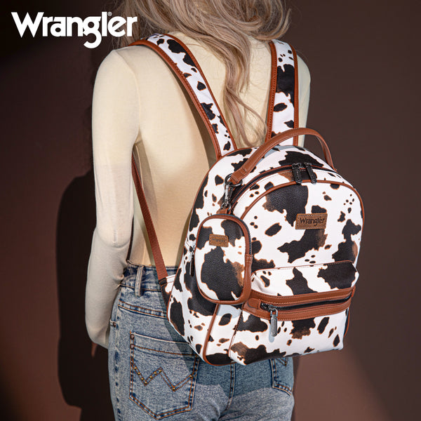 WG133-8603 Wrangler Cow Print Backpack With Coin Pouch - Brown ...