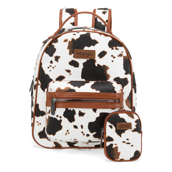 WG133-8603 Wrangler Cow Print Backpack With Coin Pouch - Brown ...