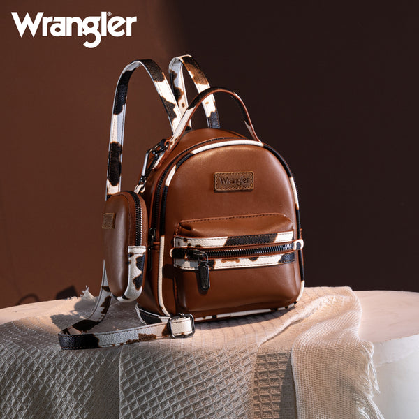 WG102-8600 Wrangler Cow Print Trimmed Mini Backpack With Coin Pouch ...