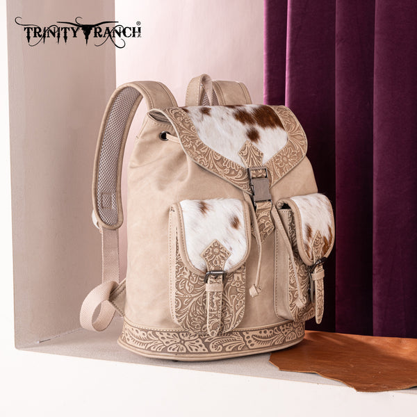TR185-9110 Trinity Ranch Genuine Hair-On Cowhide Tooled Backpack - Tan ...
